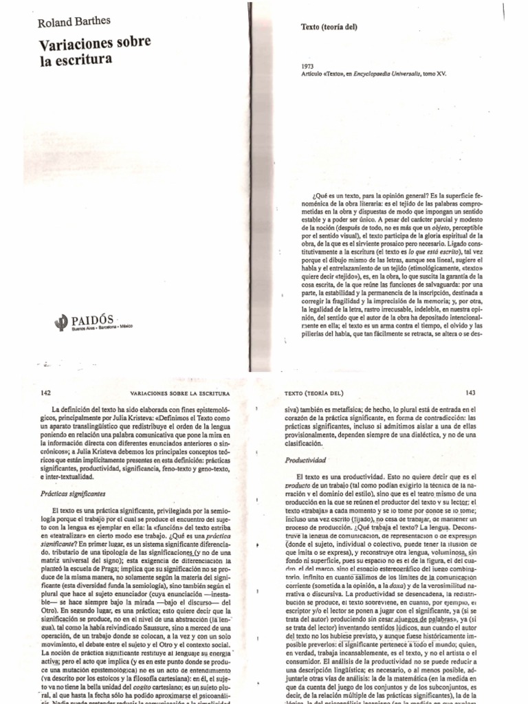 La teoría del texto según Barthes | PDF | Comillas | Autor