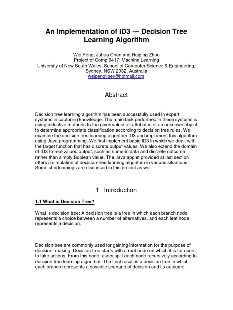 ID3 Decision Tree Algorithm Implementation | PDF | Computers ...