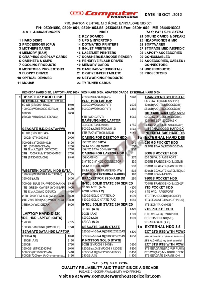 Computer Hardware Price List 2012 | PDF | Usb Flash Drive | Solid State ...