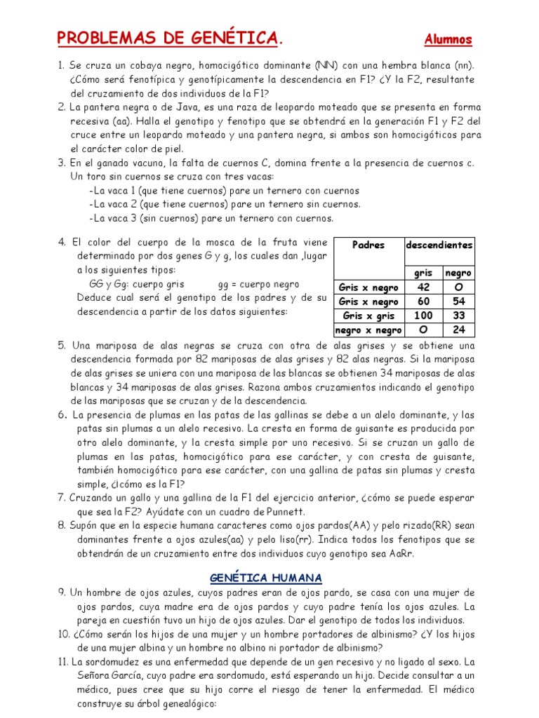 Problemas Resueltos de Genética 4 ESO | PDF | Dominancia (Genética ...