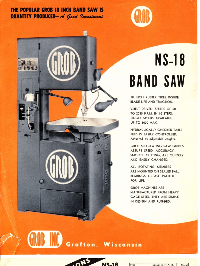 Grob NS-18 Band Saw Overview | PDF | Welding | Construction
