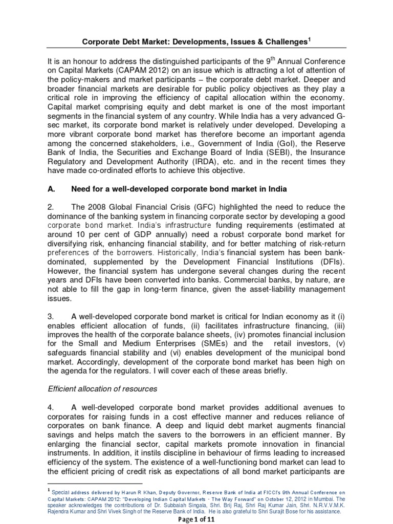Corporate Debt Market: Developments, Issues & Challenges: Efficient ...