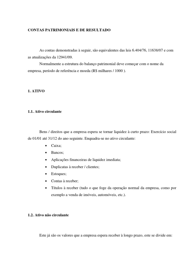 Contas Patrimoniais e de Resultados | PDF | Receita | Passivo ...