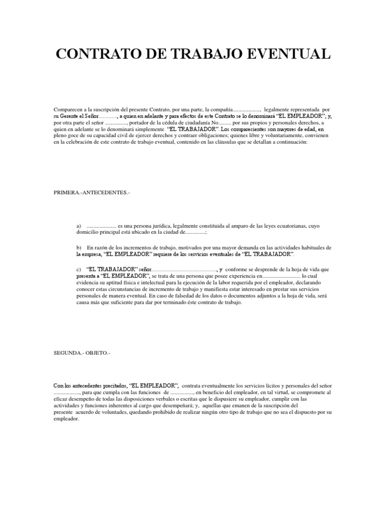CONTRATO DE TRABAJO EVENTUAL | Salario | Negocios (general)
