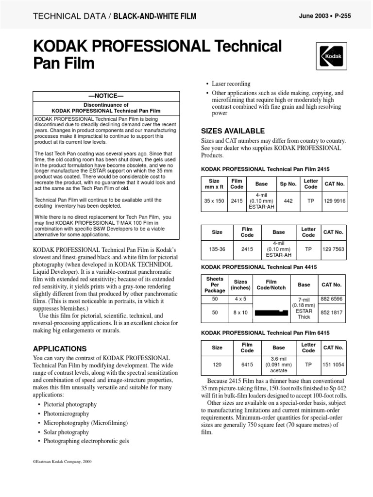 KODAK Technical Pan | PDF