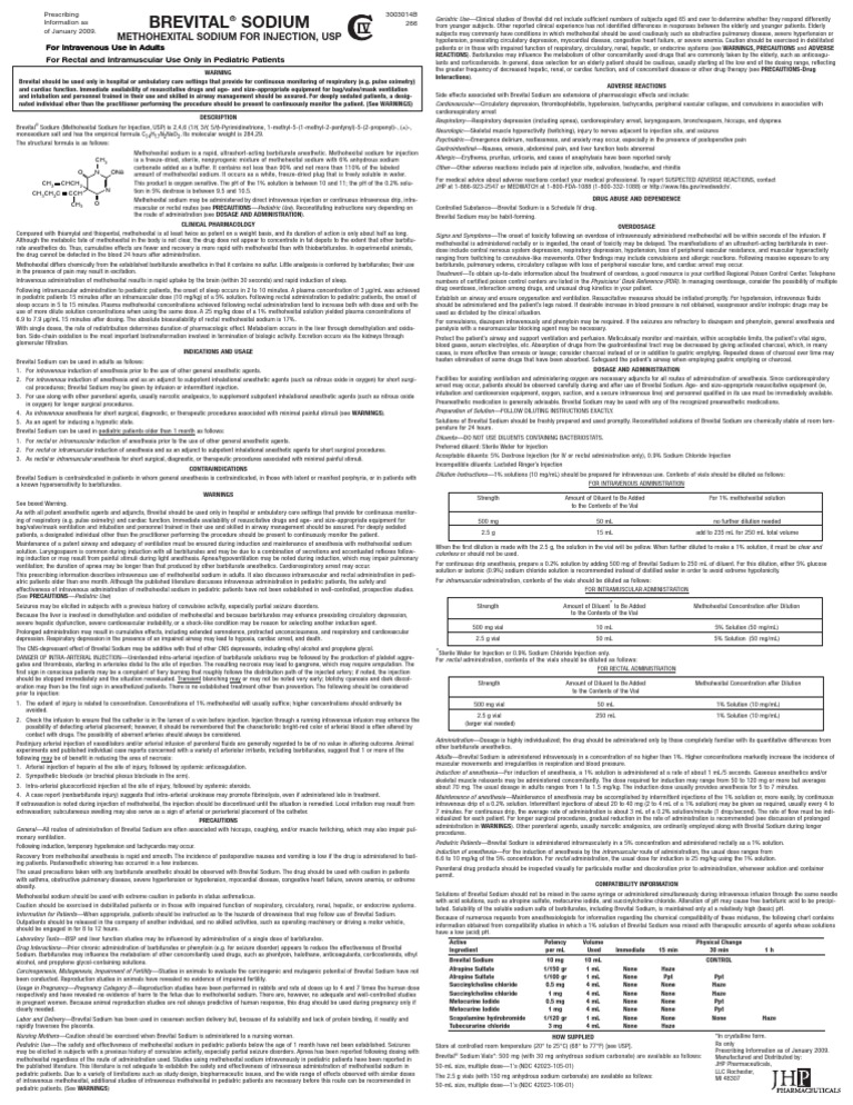 Brevital (Methohexital) PI | Anesthesia | Injection (Medicine)