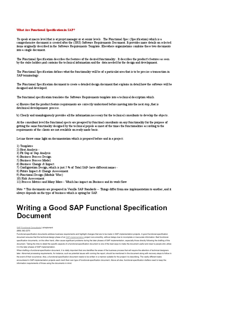 What Are Functional Specification in SAP | PDF | Specification ...