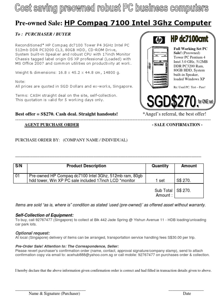 Pre-owned HP Compaq dc7100 Sale | PDF