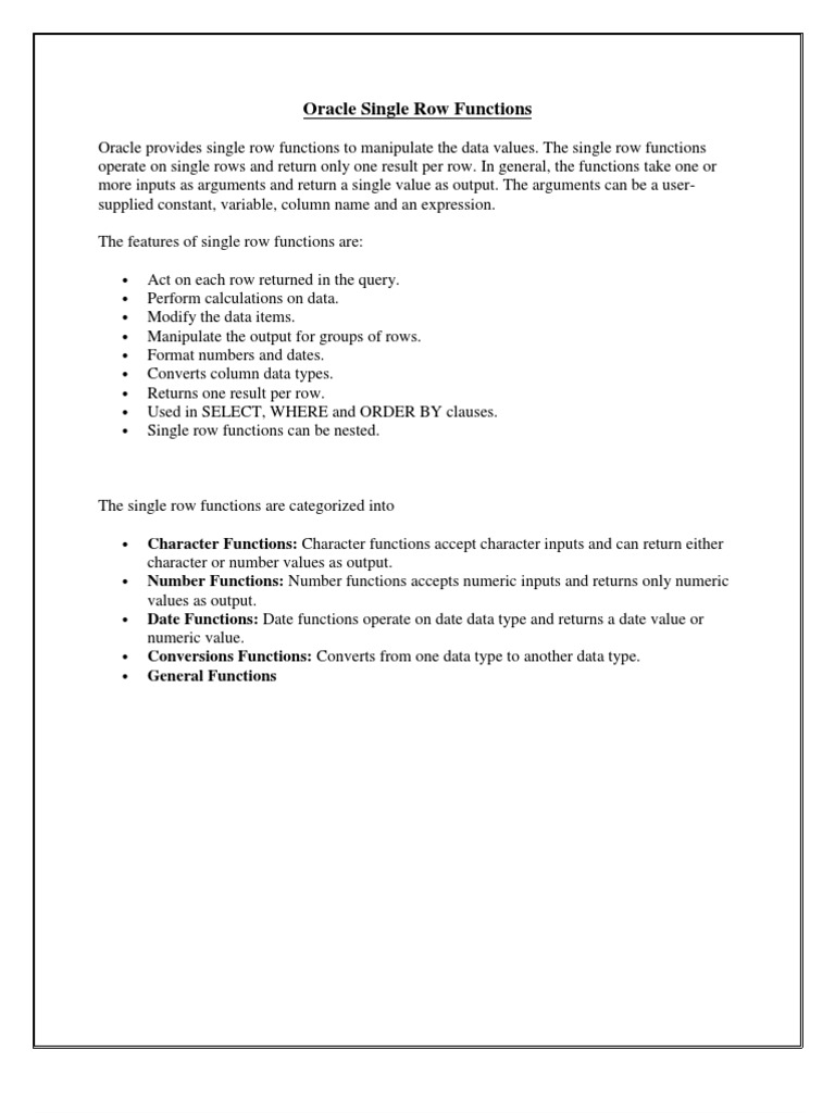 Oracle Single Row Functions Pdf String Computer Science Byte