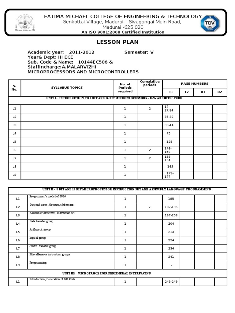 Lesson Plan For MP | PDF | Instruction Set | Microcontroller