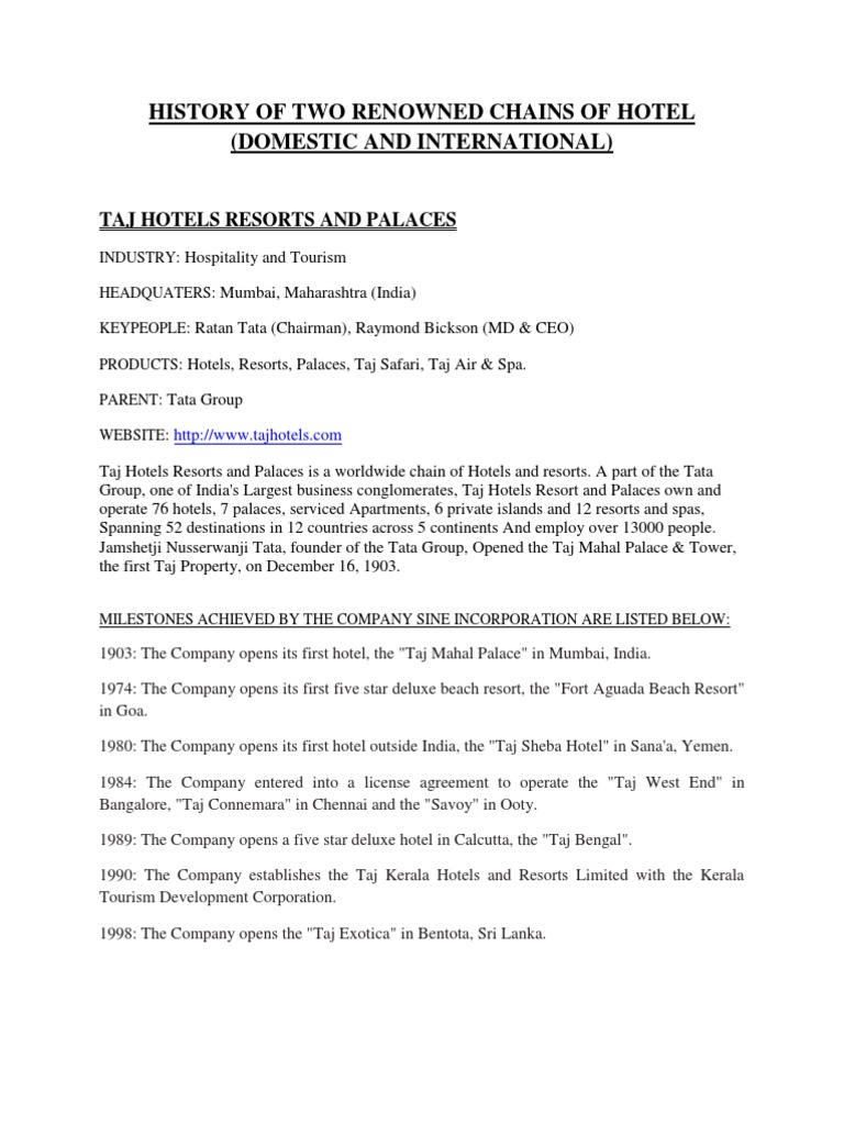 History of Two Renowned Chains of Hotel | PDF | Hotel | Hospitality ...