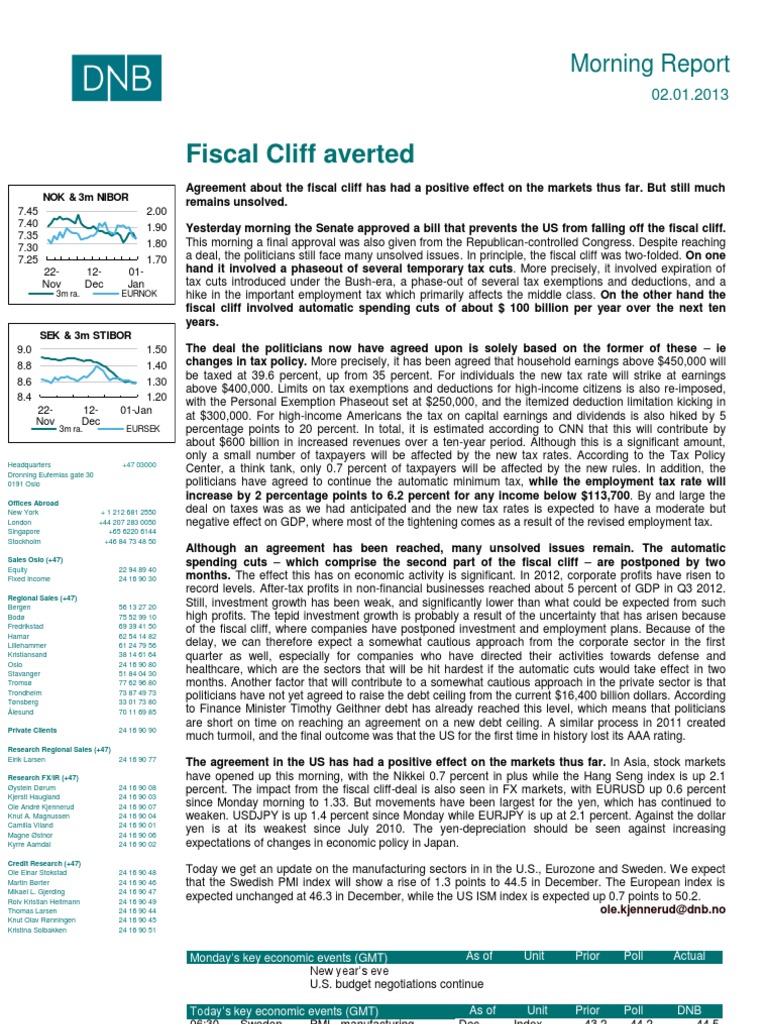 Fiscal Cliff Averted: Morning Report | Download Free PDF | United ...