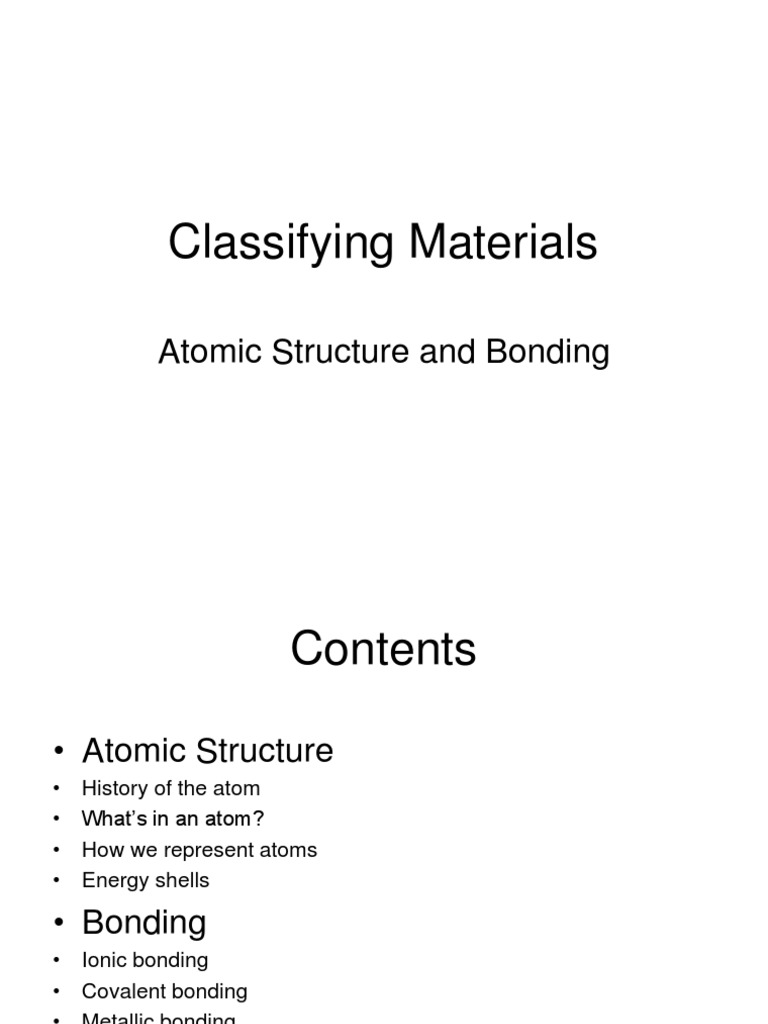 Classifying Materials: Atomic Structure and Bonding | PDF | Chemical ...