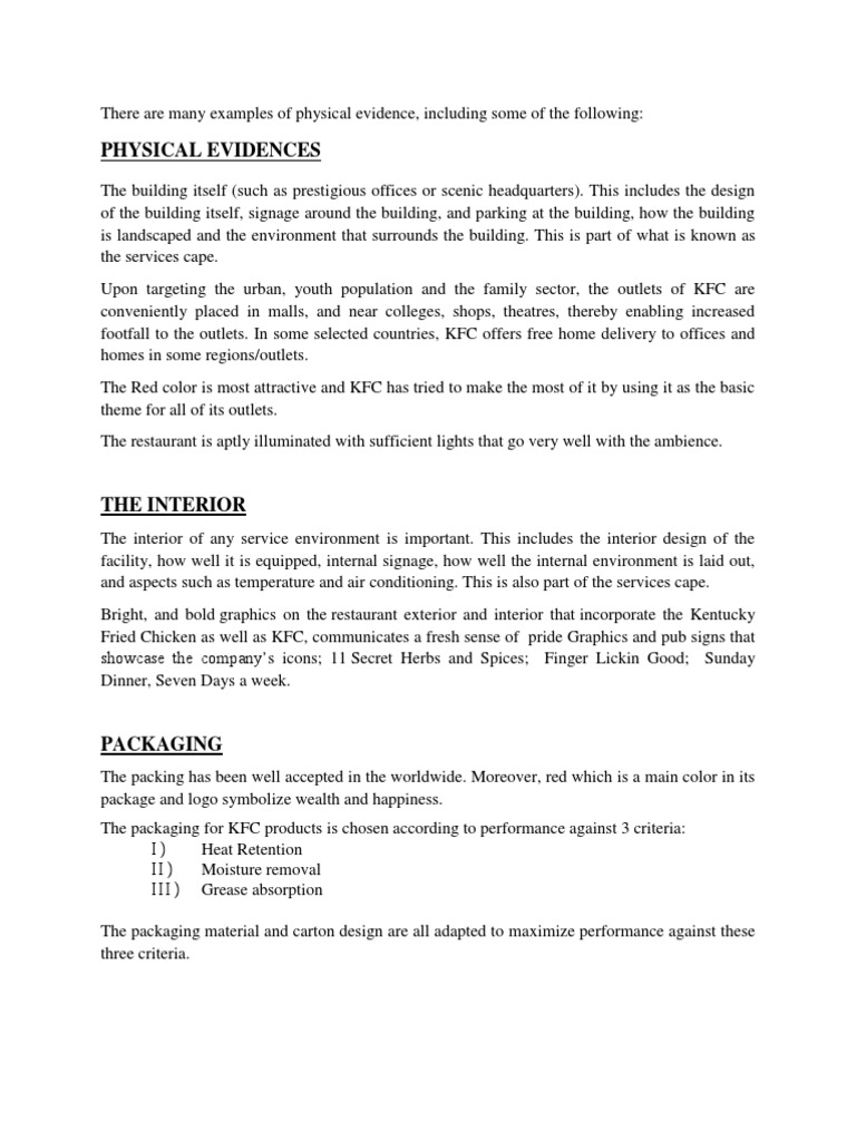 Physical Evidence KFC | PDF | Food And Drink | Restaurant And Catering