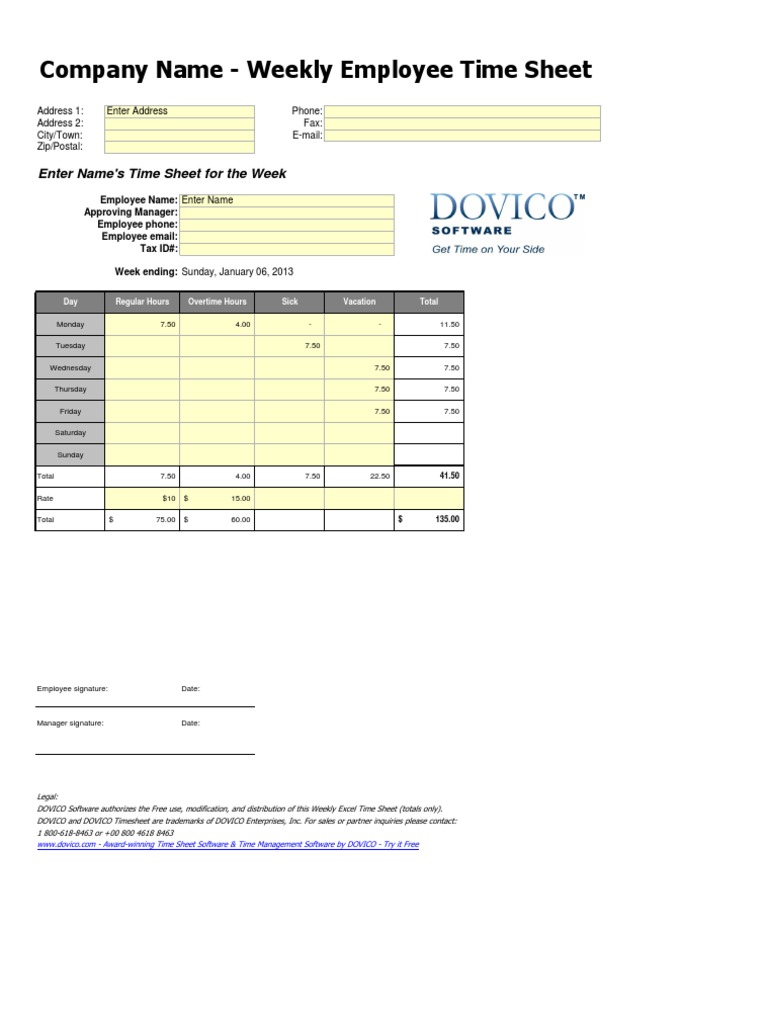 Company Name - Weekly Employee Time Sheet | PDF | Career & Growth ...