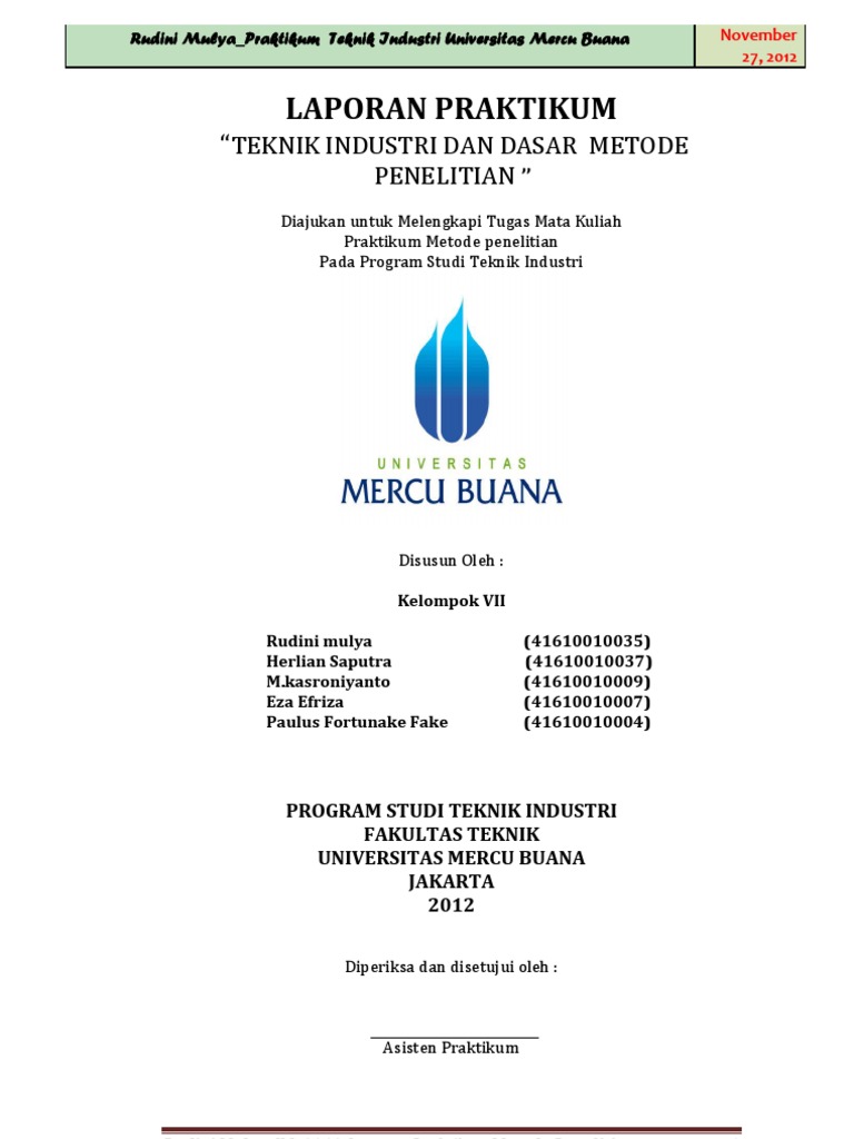 Contoh Laporan Praktikum "Teknik Industri Dan Dasar Metode Penelitian ...