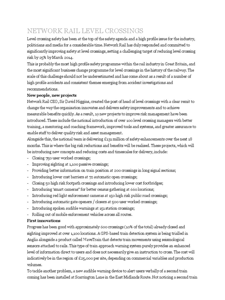Network Rail Level Crossings: New People, New Projects | PDF | Rail ...