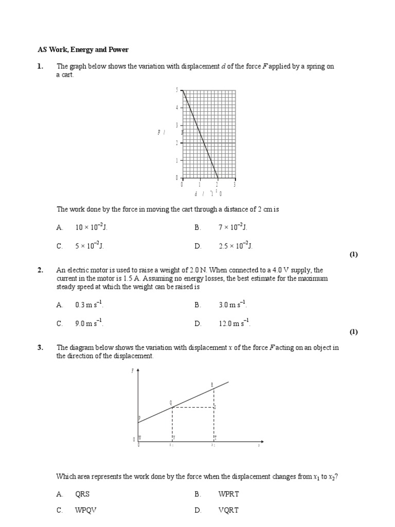 Physics Exam: Work, Energy & Power | PDF | Gases | Force
