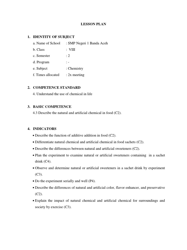 Lesson Plan Additives in Food | PDF | Sugar Substitute | Sugar