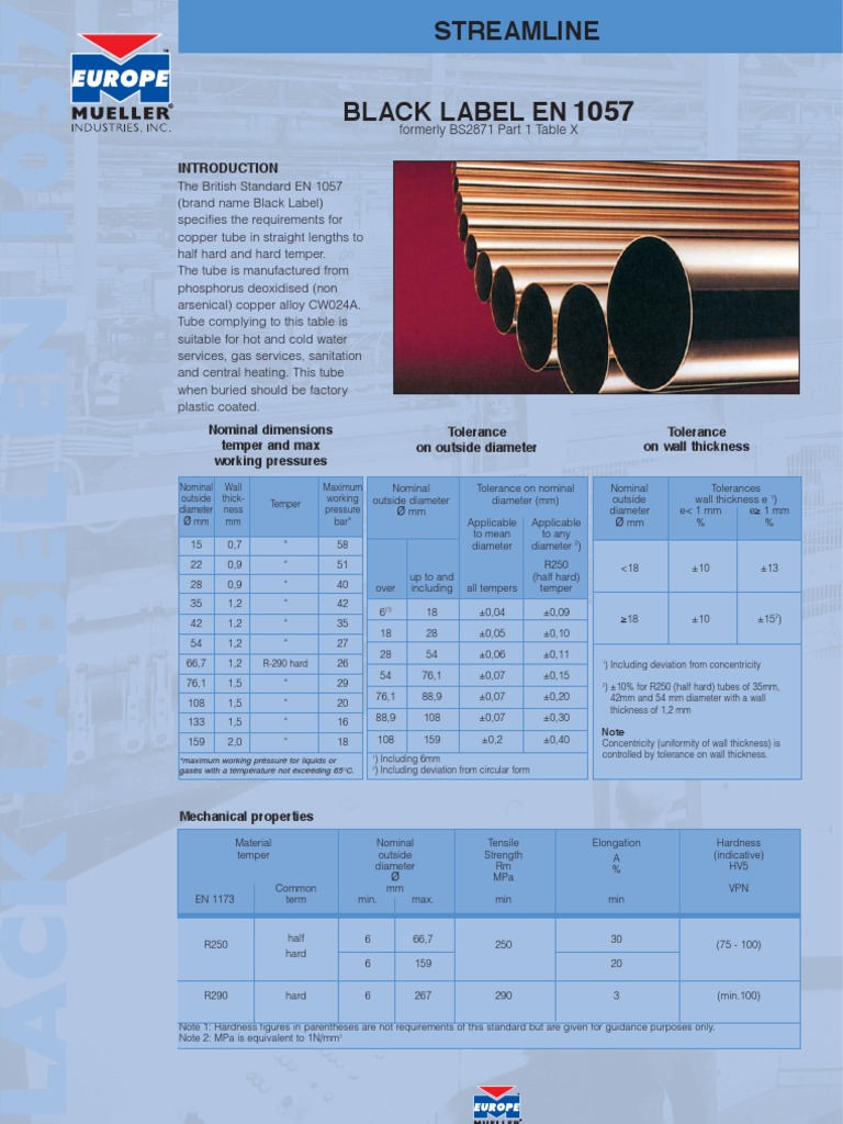 Mueller Black Label en 1057 | PDF | Engineering Tolerance | Pipe (Fluid ...