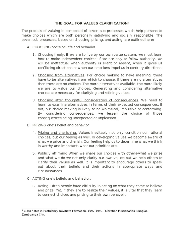 The Goal For Values Clarification | PDF | Value (Ethics) | Behavior
