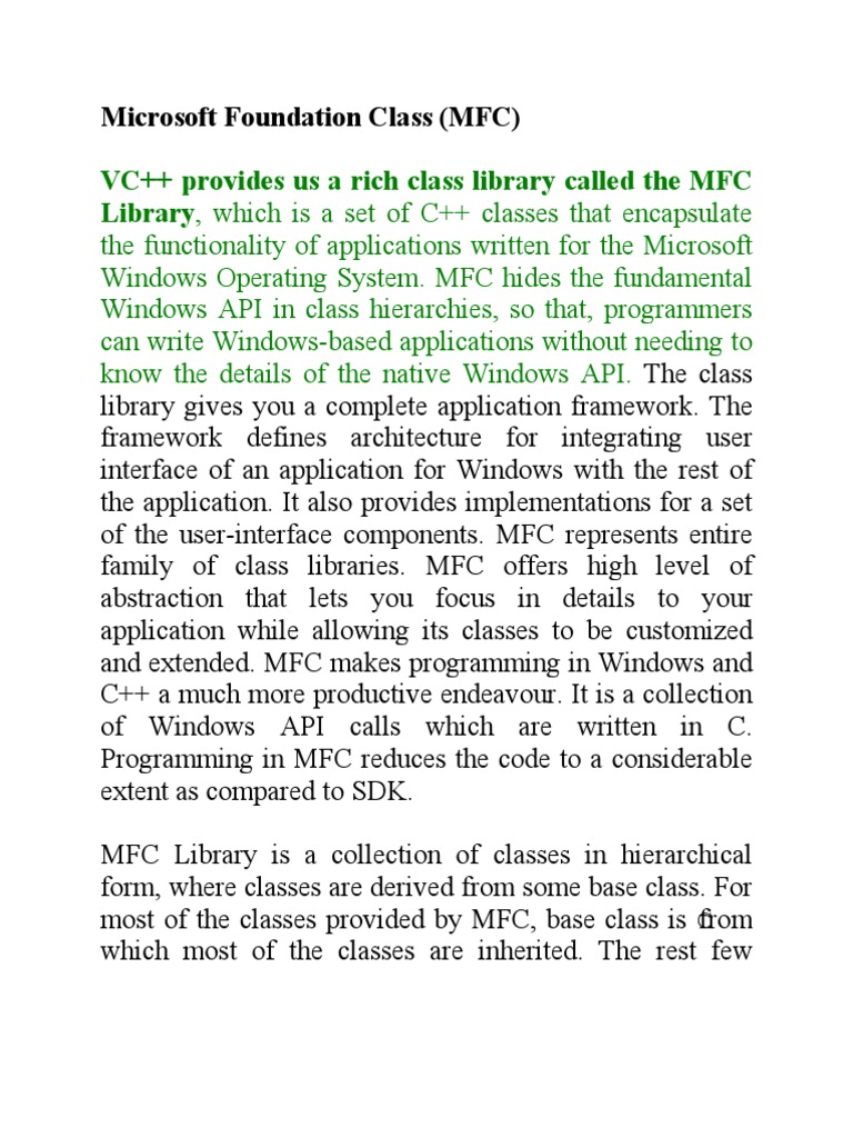 Microsoft Foundation Class Pdf Class Computer Programming Application Programming Interface