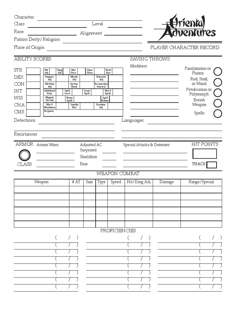 AD&D Character Sheet Template | PDF