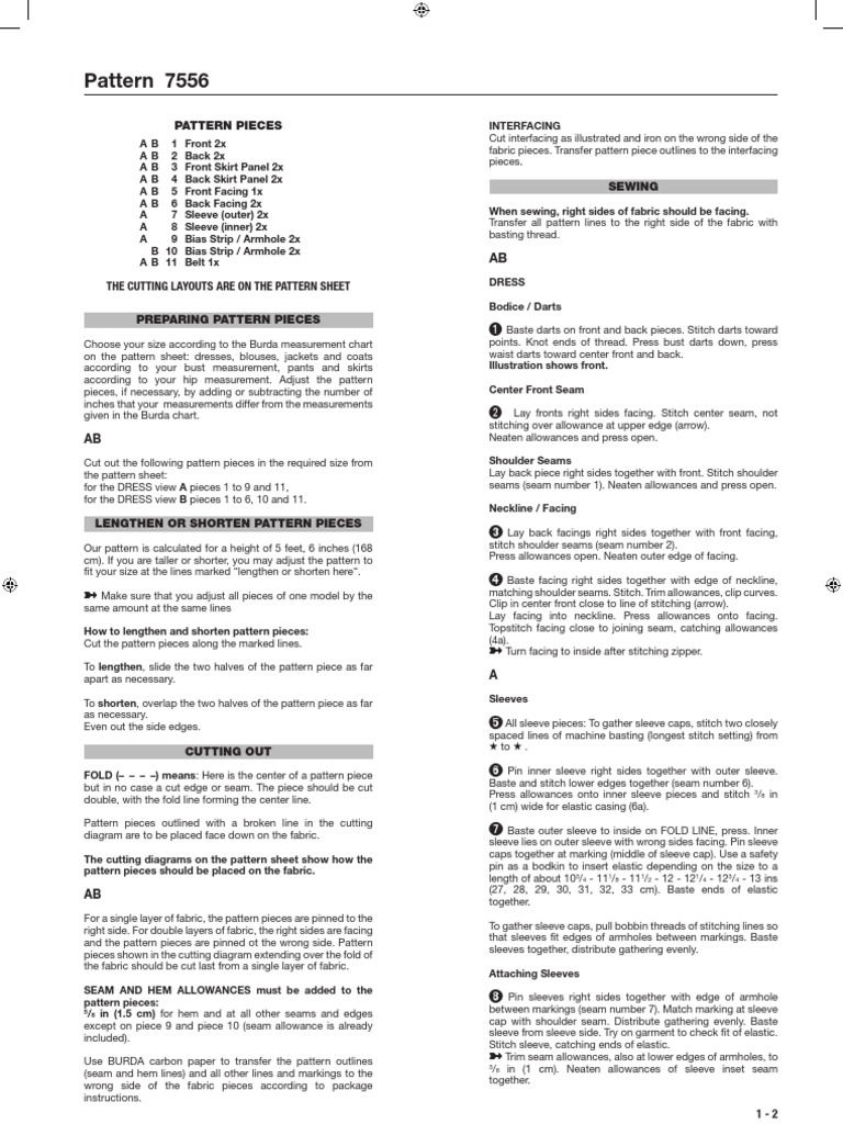 Model 7556 | PDF | Seam (Sewing) | Softlines (Retail)
