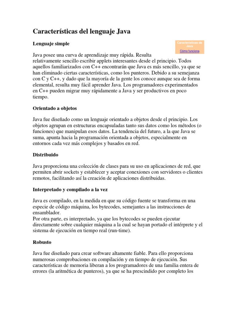 Caracteristicas de Java | PDF | Java (lenguaje de programación ...