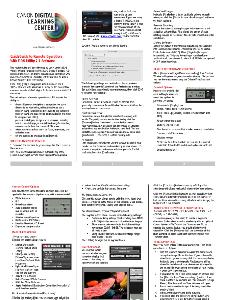 Quickguide To Remote Operation With Eos Utility 2.7 Software | PDF