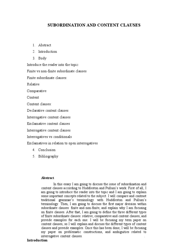 Subordination and Content Clauses | PDF | Clause | Question