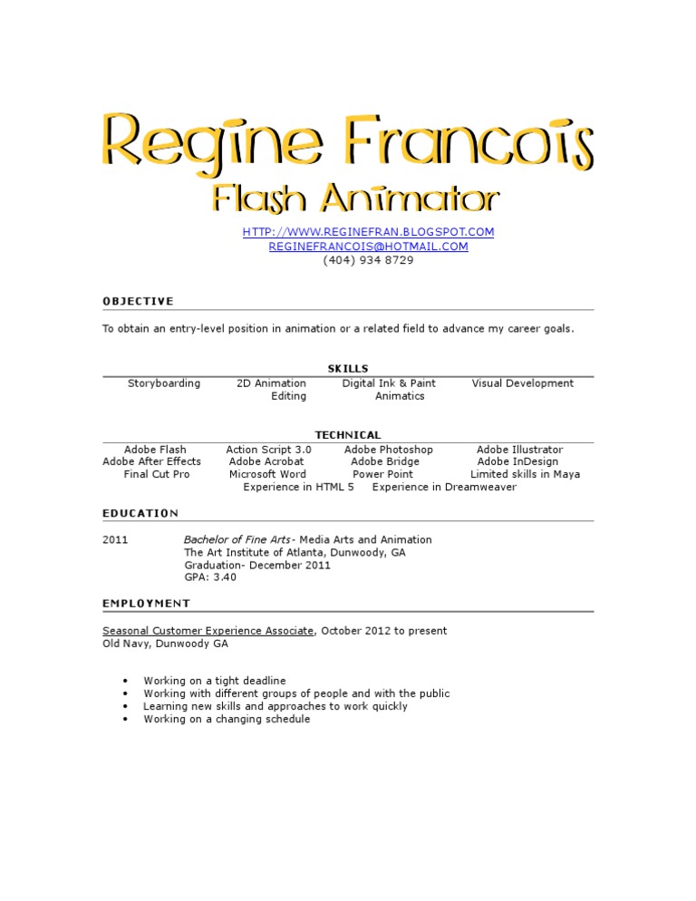 Entry-Level Animation Resume | PDF