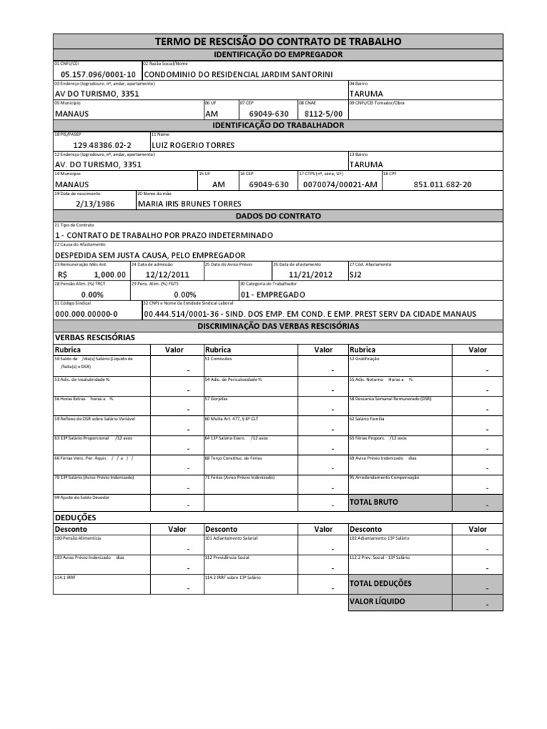 Formulário De Rescisão Para Preencher – RMGD