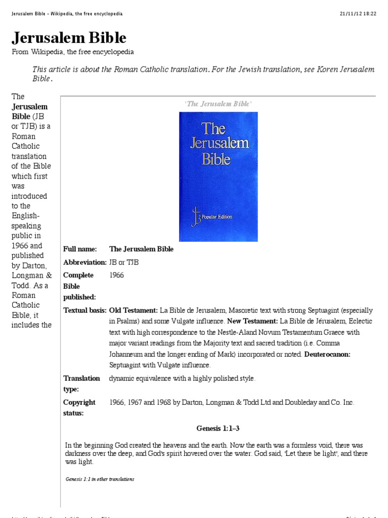 Jerusalem Bible - Wikipedia, The Free Encyclopedia | PDF | Bible ...