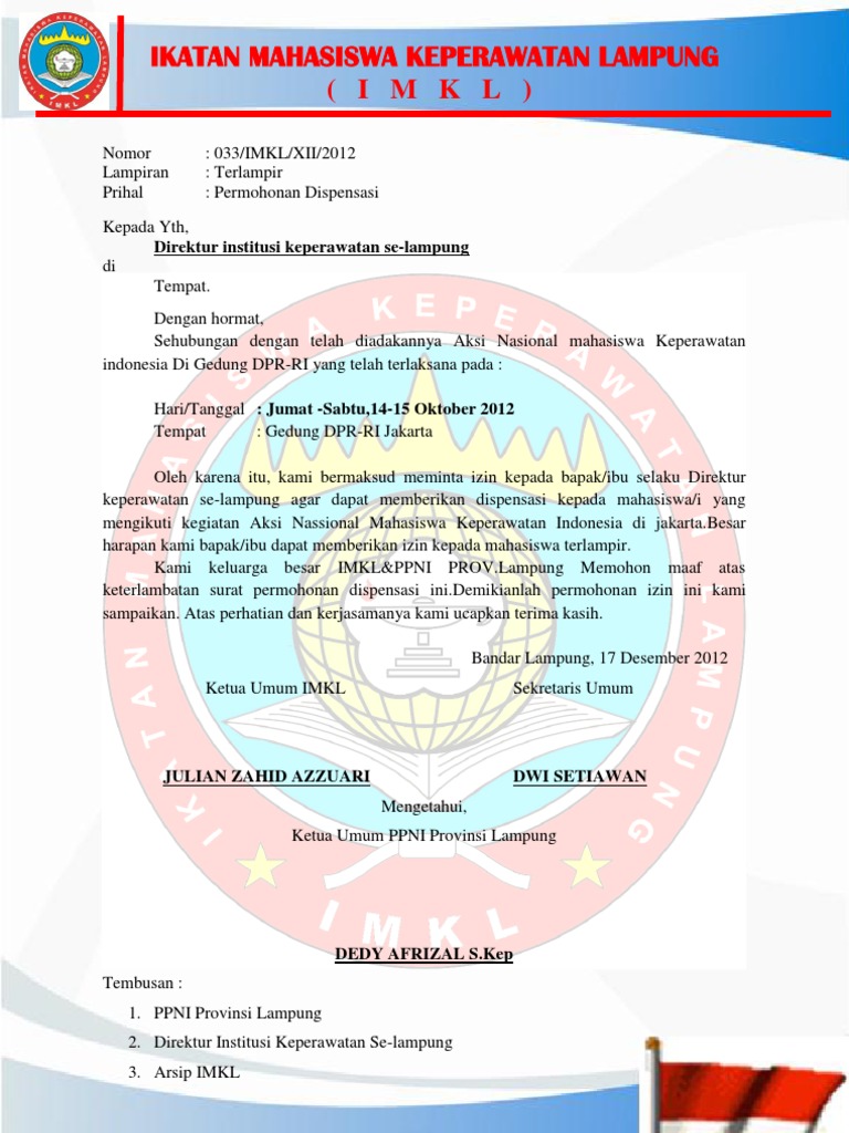 Surat Dispensasi Aks 14 Desmber 2012 | PDF