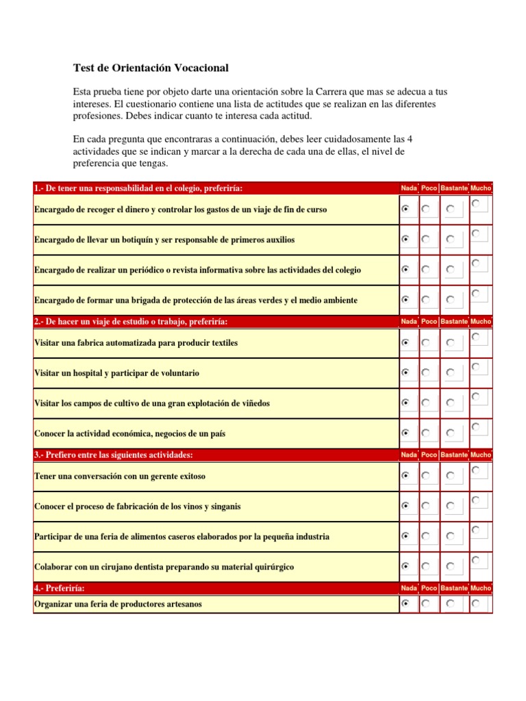 Test de Orientacion Vocacional | Ingeniería | Contabilidad