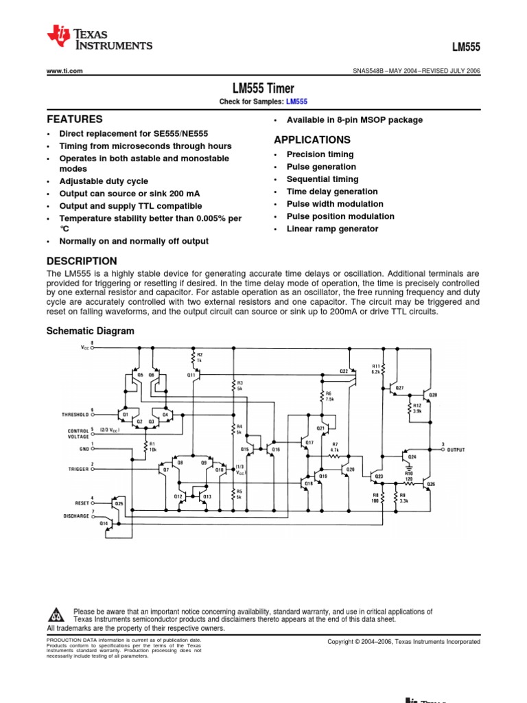 LM555 Timer: Features Applications | PDF