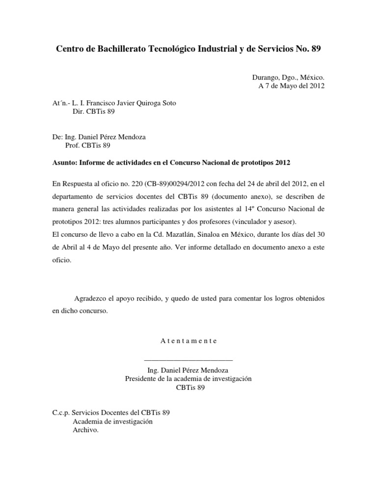 Concurso Nacional de Prototipos DGETI 2012 "Informe" | PDF | Science ...