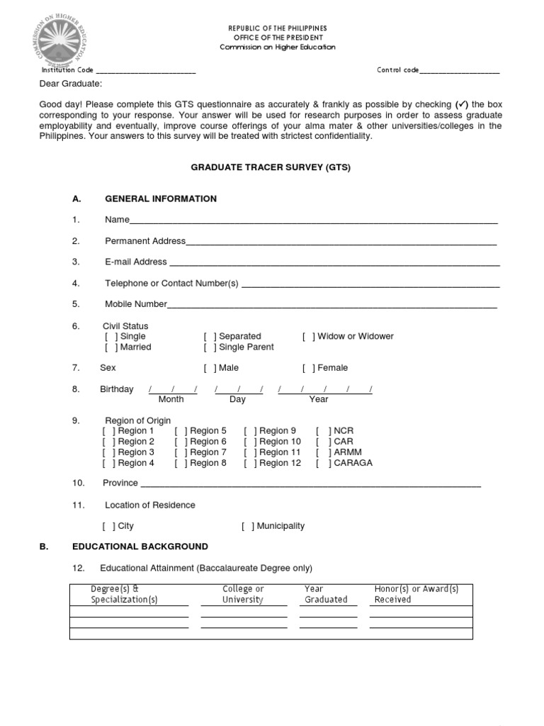 Ched Questionnaire | PDF | College | Self Employment