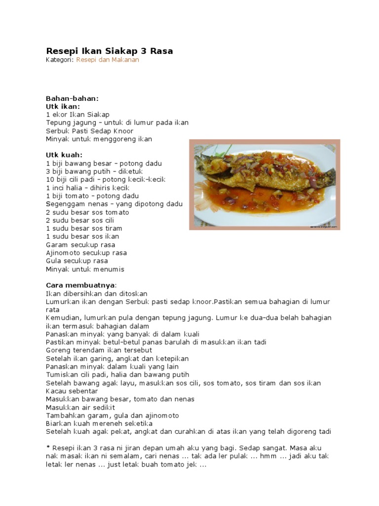 Resepi Ikan Siakap 3 Rasa | PDF