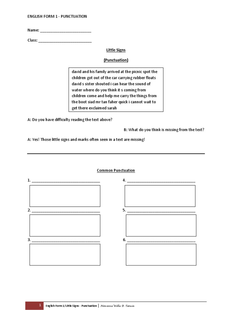 English Form 1 Exercises Punctuation. | PDF | Punctuation | Language ...