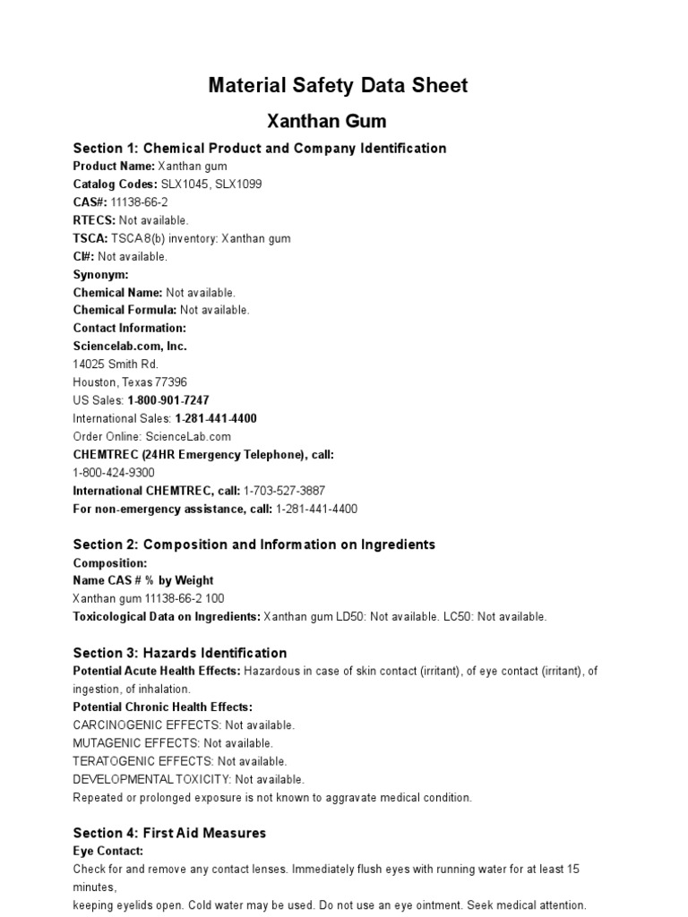 Xanthan Gum MSDS | PDF | Toxicity | Personal Protective Equipment