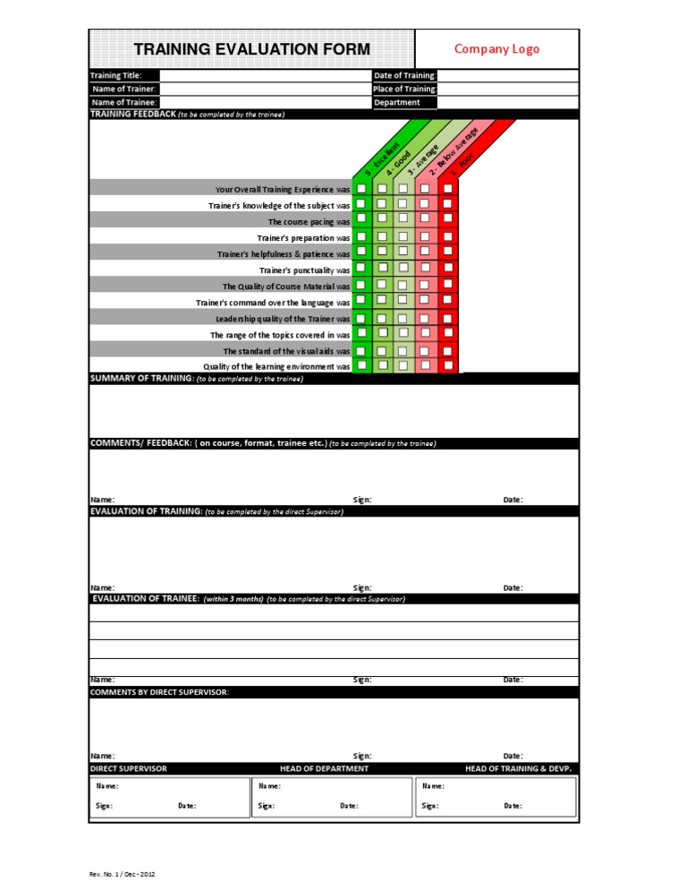 Training Evaluation Form