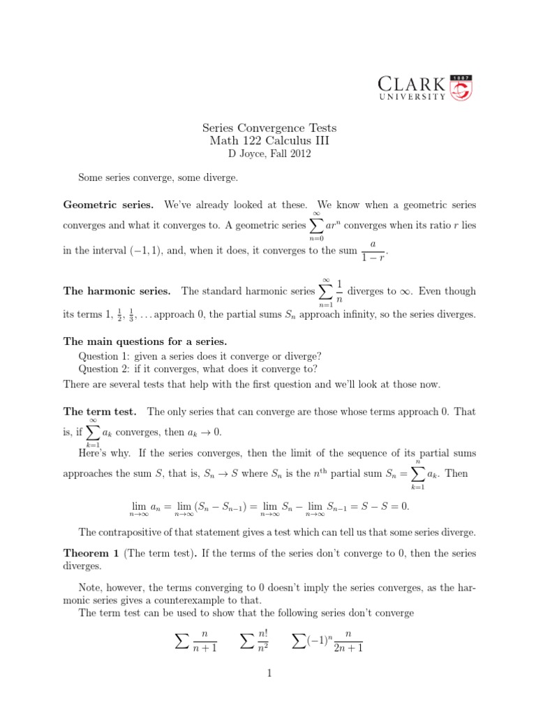 Series Convergence Tests Overview | PDF | Series (Mathematics) | Integral