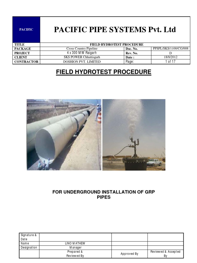 008 - Field Hydrotest Procedure | PDF | Pipe (Fluid Conveyance ...