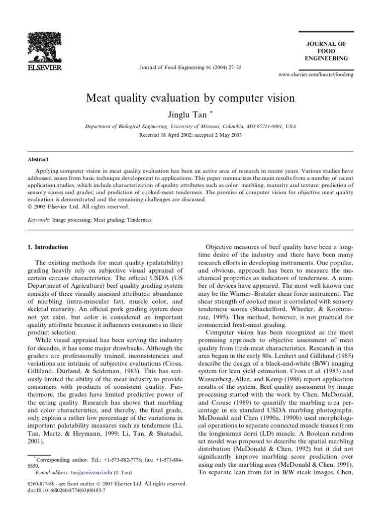 Meat Quality Evaluation by Computer Vision | PDF | Prediction | Regression Analysis