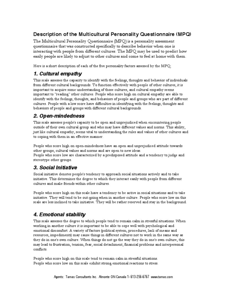 Cultural Empathy: Description of The Multicultural Personality ...