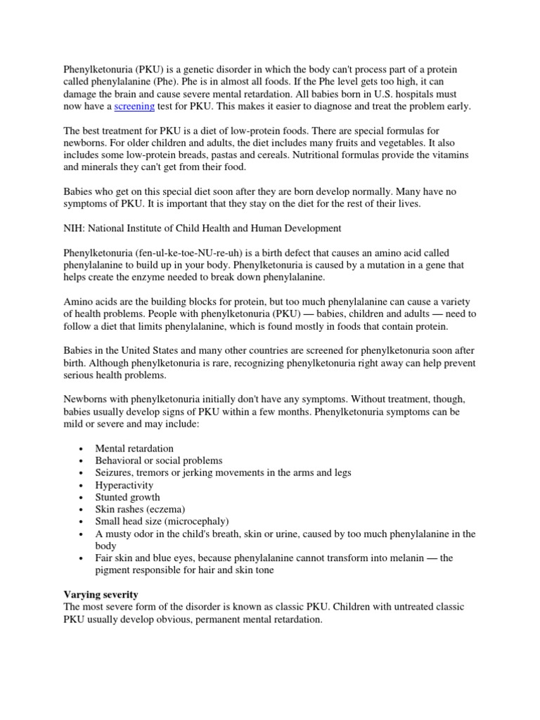 Phenylketonuria Pku Diagnosis Treatment And Prevention
