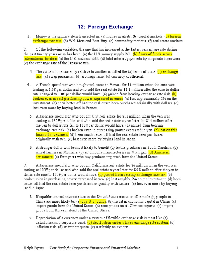 12: Foreign Exchange: Test Bank For Corporate Finance and Financial ...