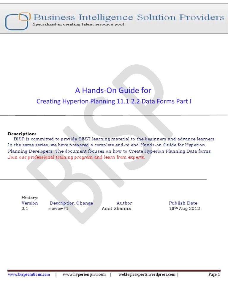 A Hands-On Guide For: Creating Hyperion Planning 11.1.2.2 Data Forms Part I | PDF | Computing ...